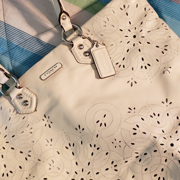 Coach | Bags | Coach White Leather Laser Cut Tote | Poshmark